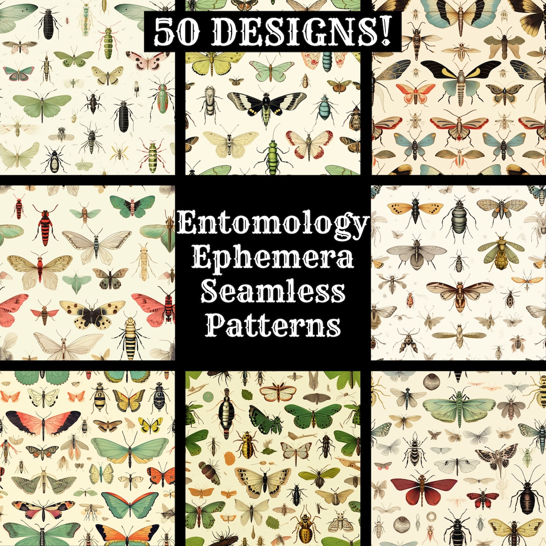 Entomology Ephemera Seamless Patterns: Scrapbook Paper (digital ...