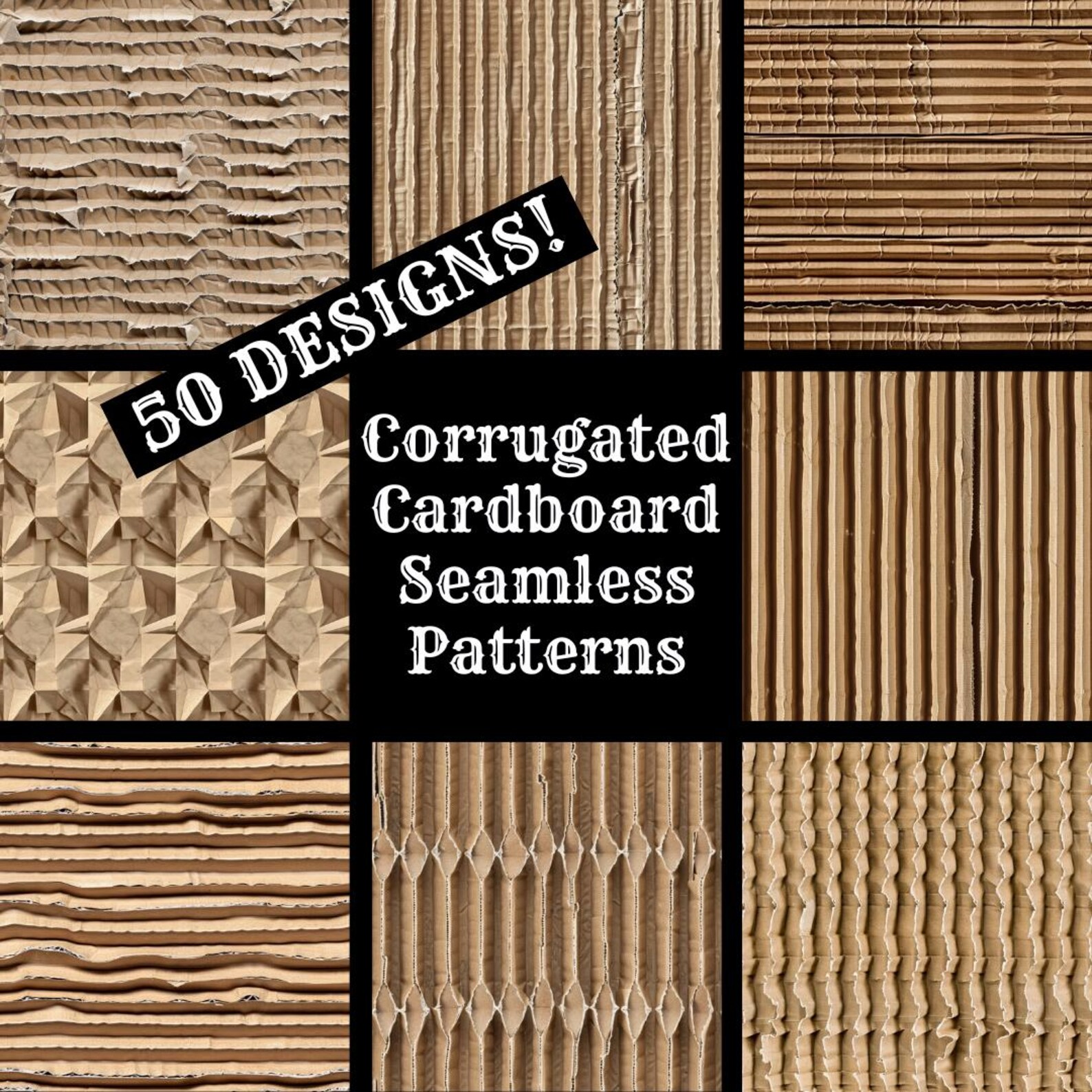 Corrugated Cardboard Seamless Textures: 50 Digital Papers (digital ...