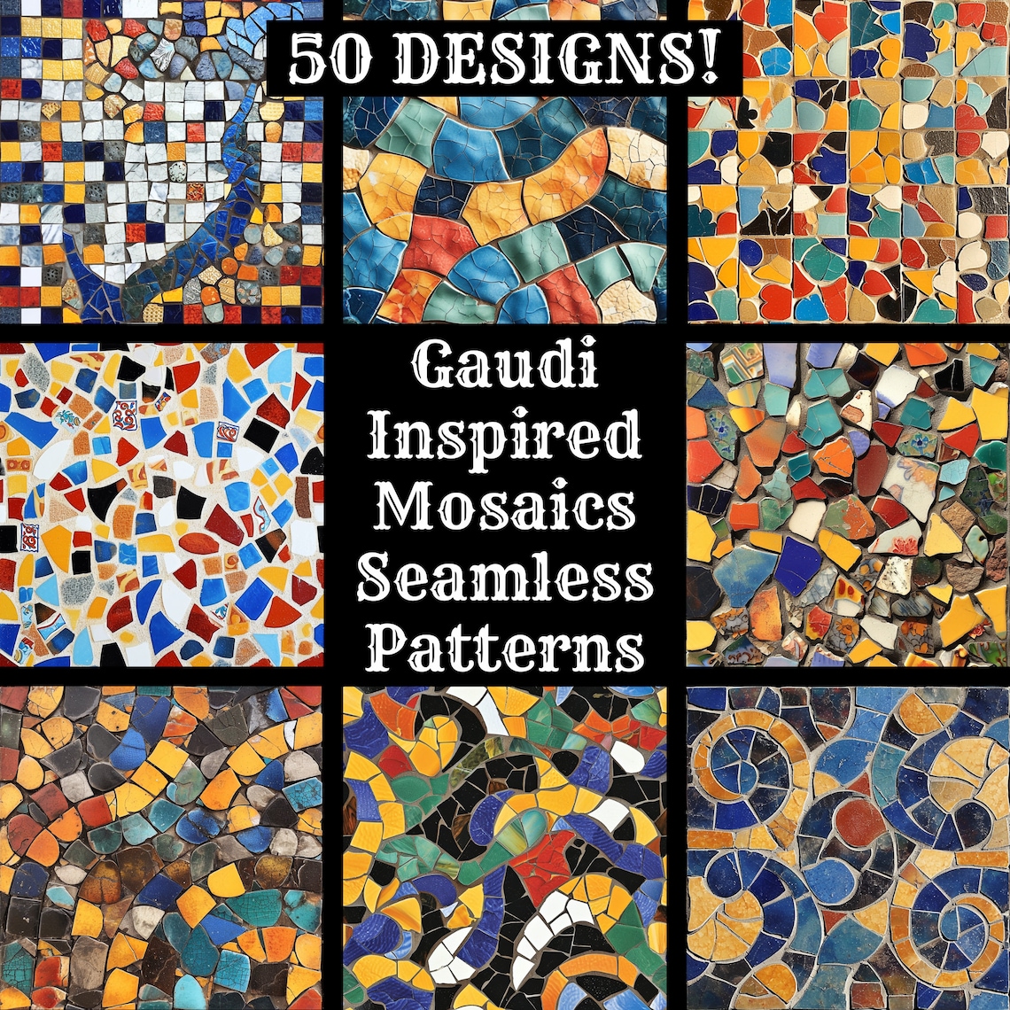 Gaudi Inspired Mosaics Seamless Digital Paper Printable Scrapbook Paper ...