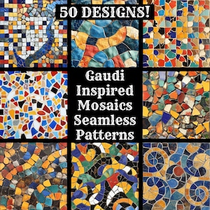 Gaudi Inspired Mosaic Seamless Patterns: Digital Paper (PNG) - Etsy