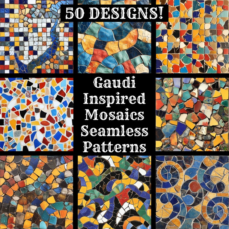 Gaudi Inspired Mosaic Seamless Patterns: Digital Paper (PNG) - Etsy