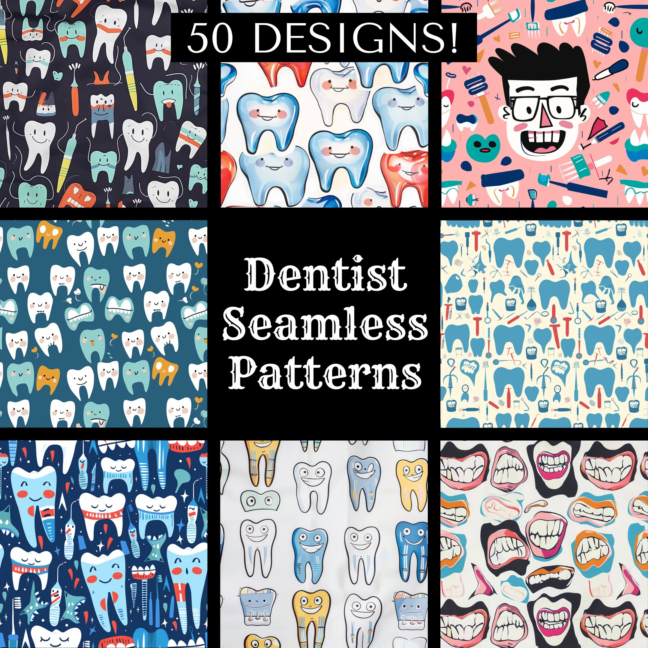 Dentist Seamless Pattern: Scrapbook Paper, Fabric Print (digital ...