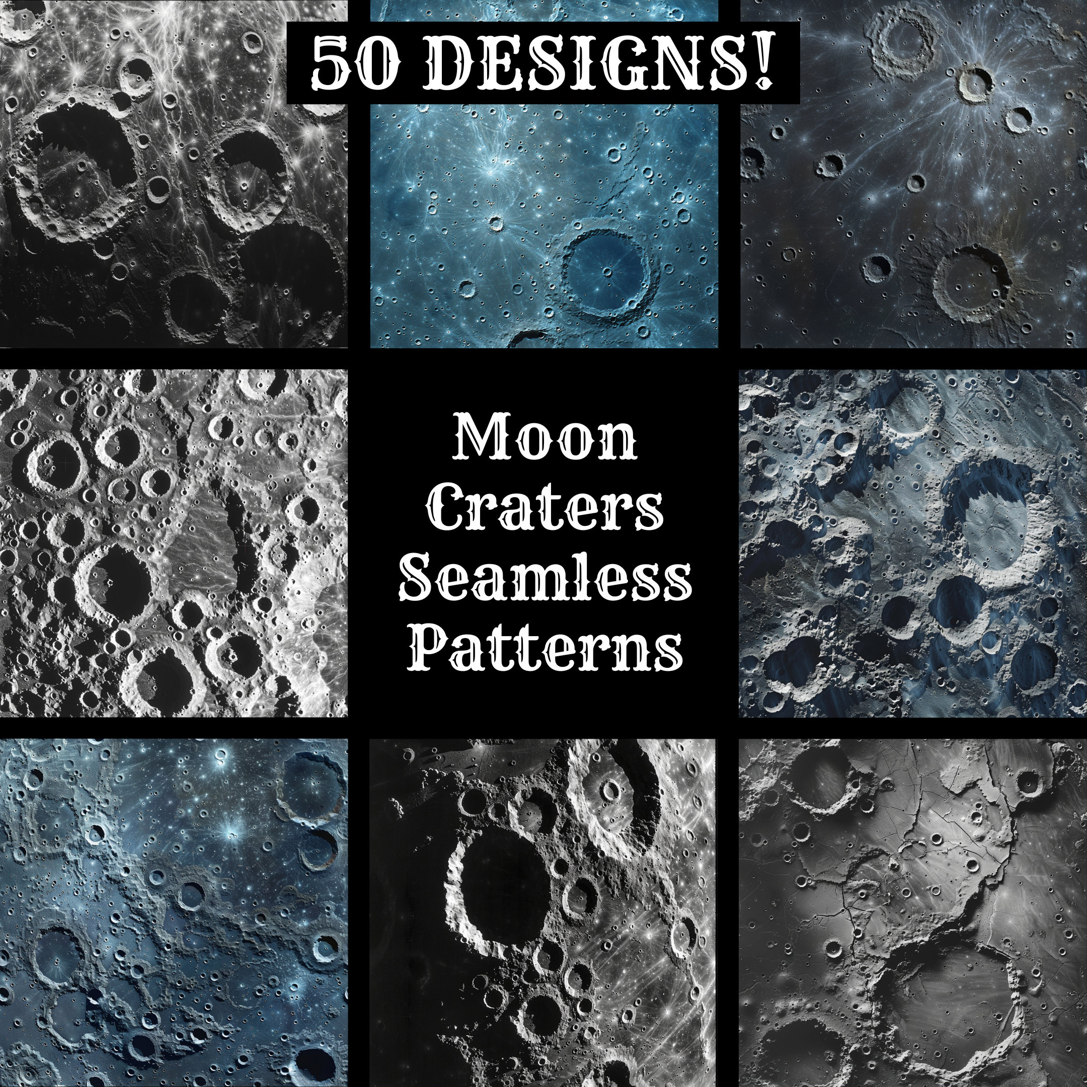 Moon Craters Seamless Pattern: 50 PNG Digital Papers (digital Download ...