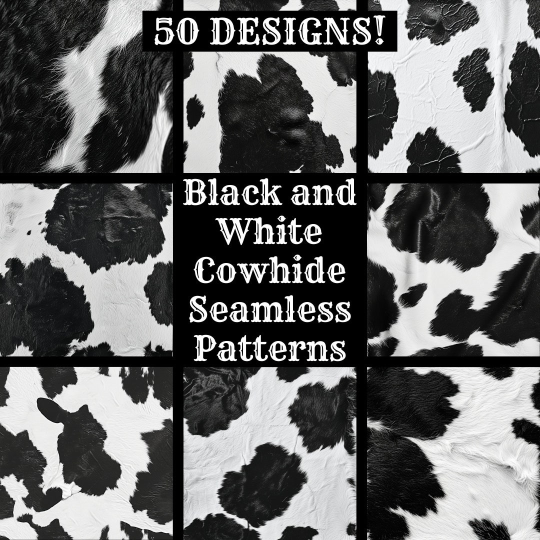Black and White Cowhide Seamless Digital Paper, Printable Scrapbook ...