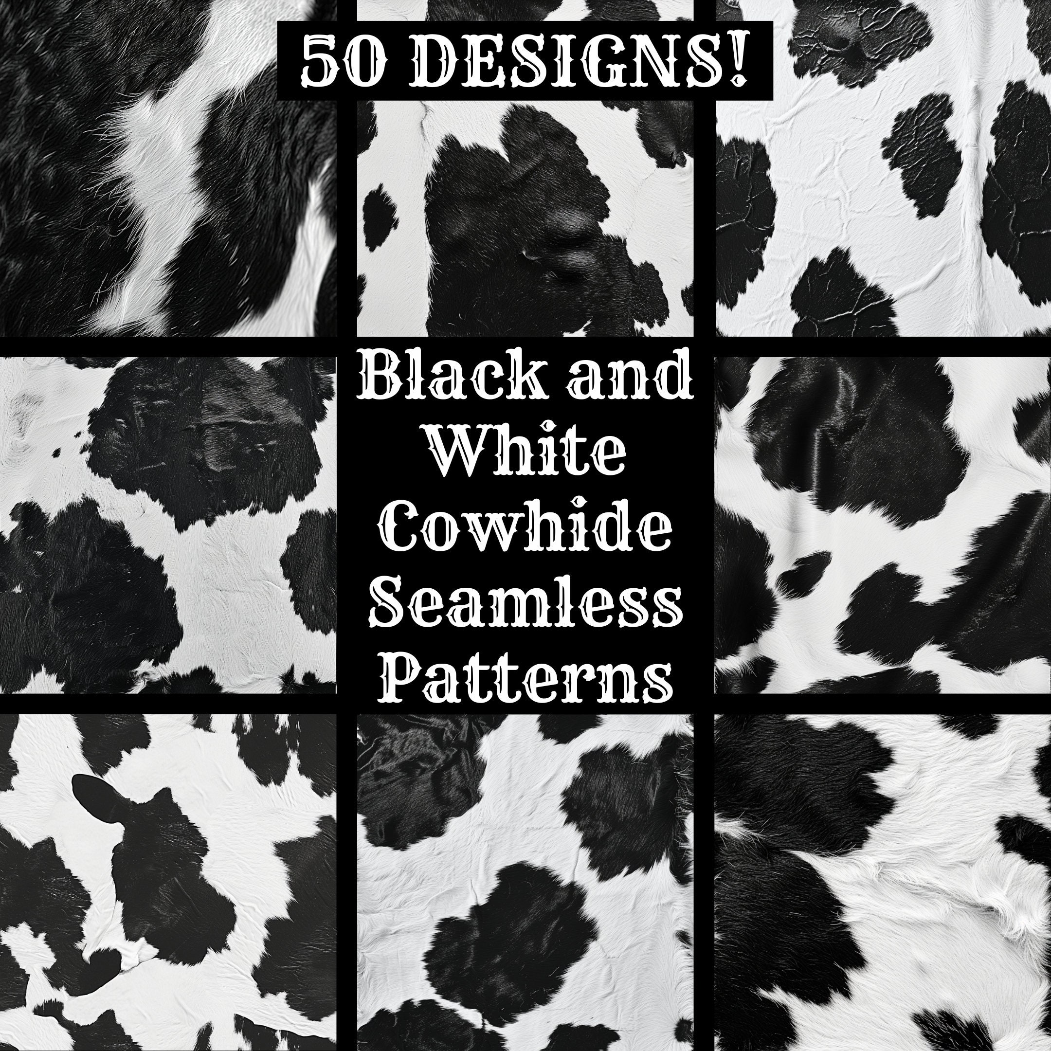 Black and White Cowhide Seamless Digital Paper, Printable Scrapbook ...