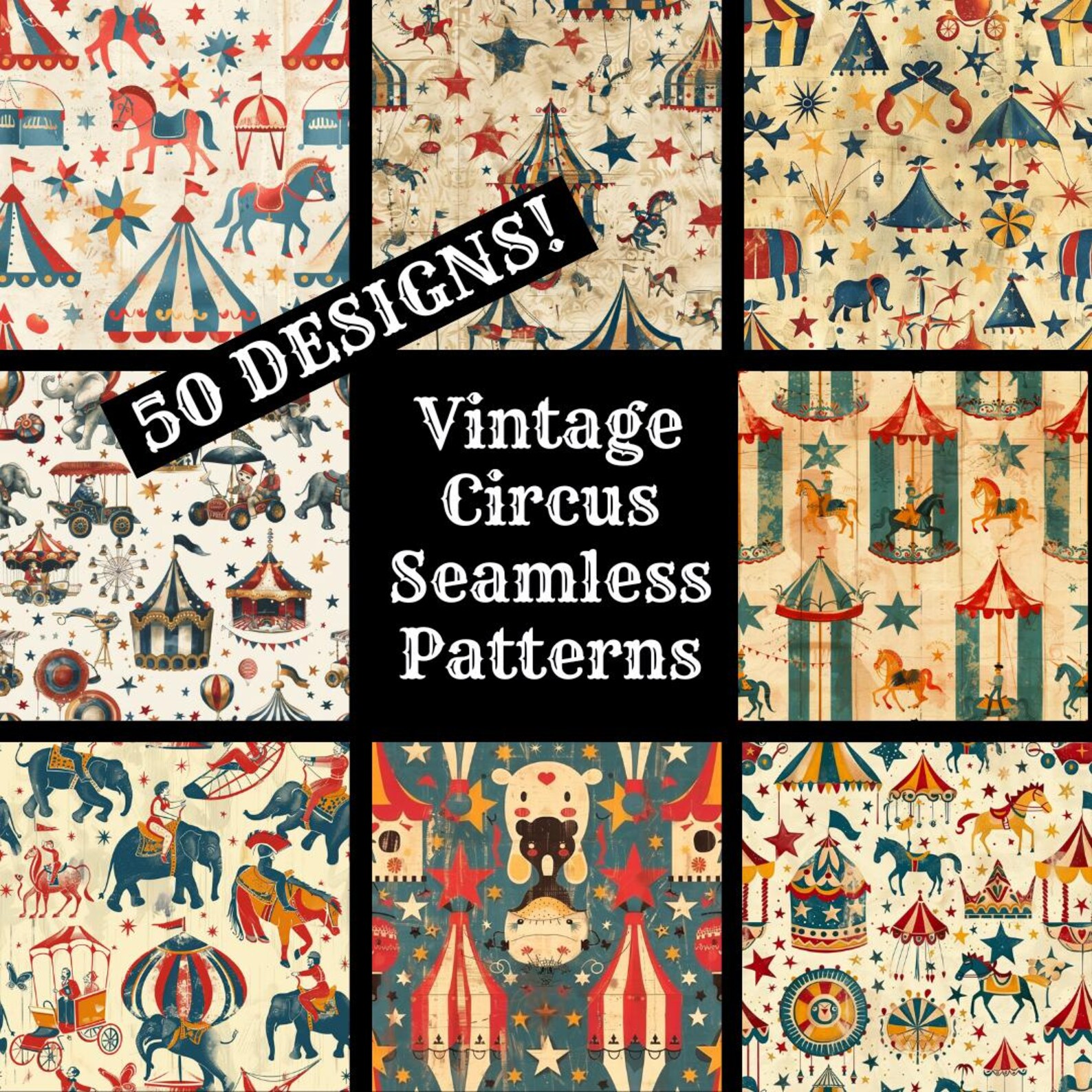 Vintage Circus Seamless Paper: 50 PNG Textures (digital Download) - Etsy