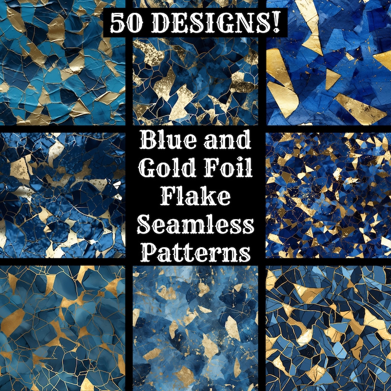 Blue and Gold Foil Flake Seamless Digital Paper - Etsy