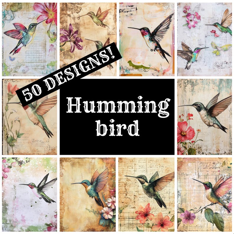 Hummingbird Journal Paper: Vintage Scrapbook Printables (digital ...