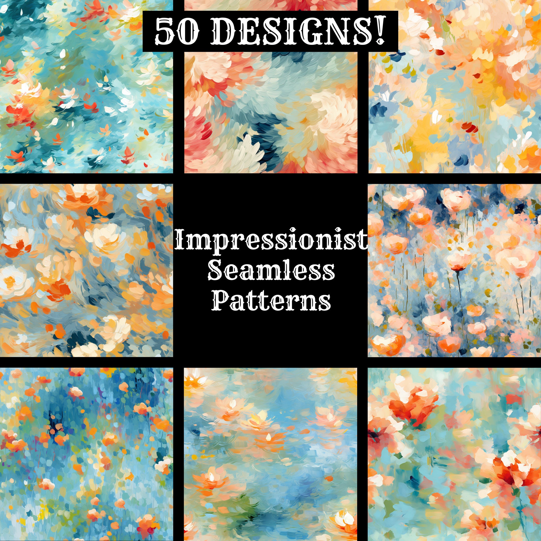 Impressionist Seamless Digital Paper, Impressionist Printable Scrapbook ...