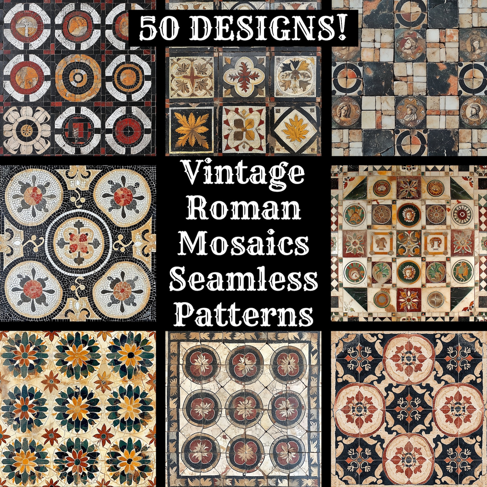 Vintage Roman Mosaic Seamless Patterns: 50 PNG Digital Papers (digital Download) - Etsy
