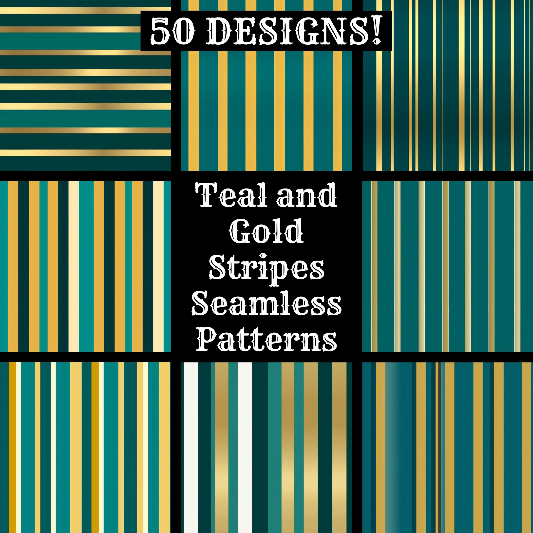 Teal and Gold Stripes Seamless Digital Paper Printable - Etsy