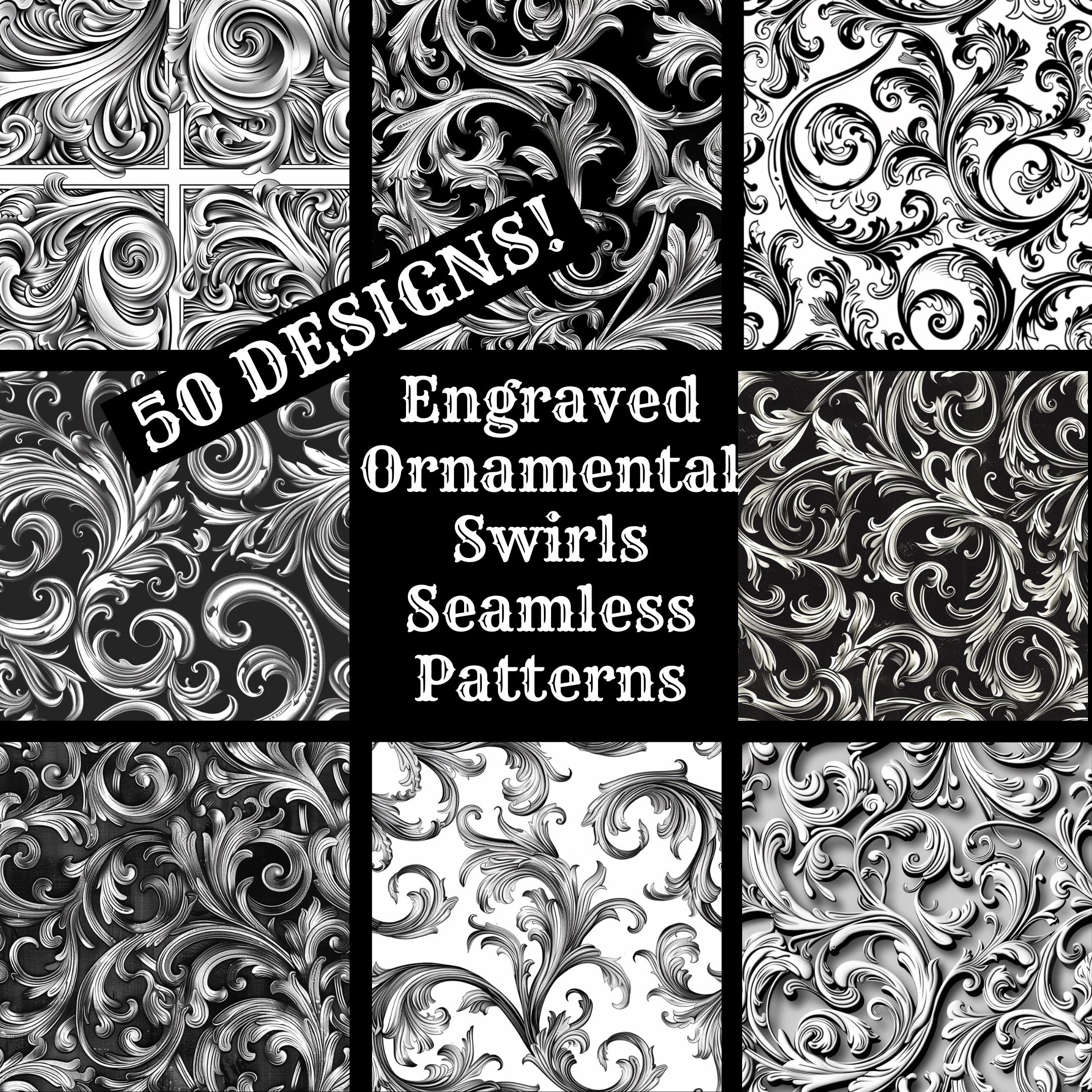 Engraved Swirls Seamless Pattern: Ornamental Digital Paper (digital ...