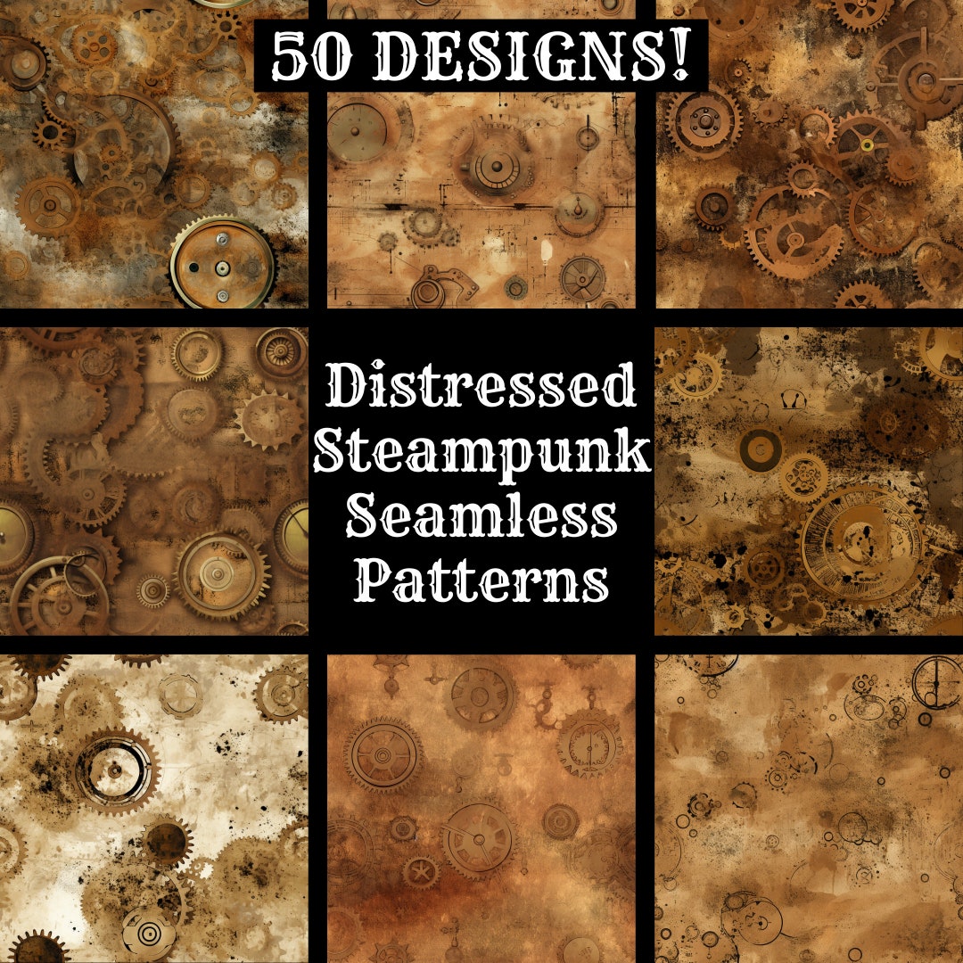 Distressed Steampunk Seamless Paper Textures: 50 PNG Designs (digital ...