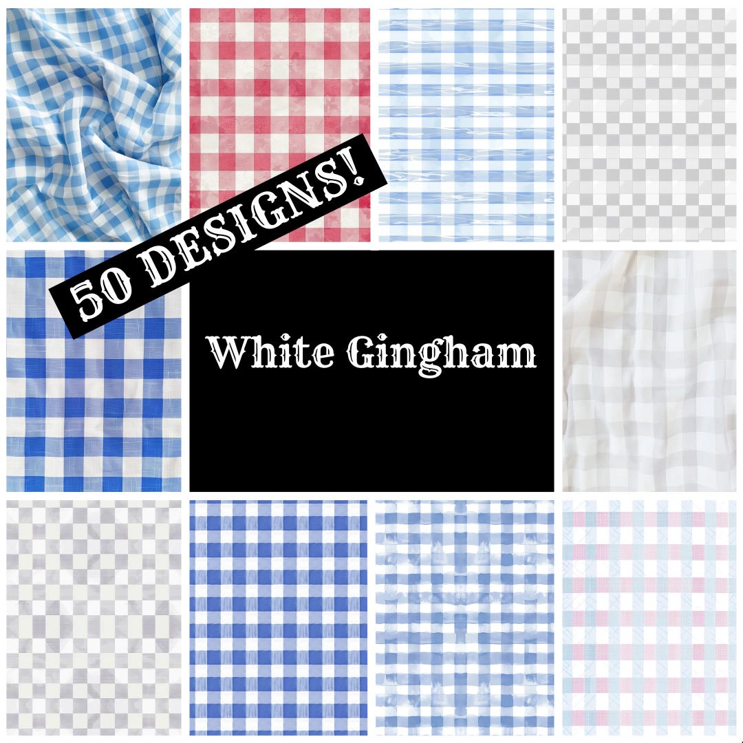 White Gingham Digital Paper: 50 PNG Designs for Junk Journals (digital ...
