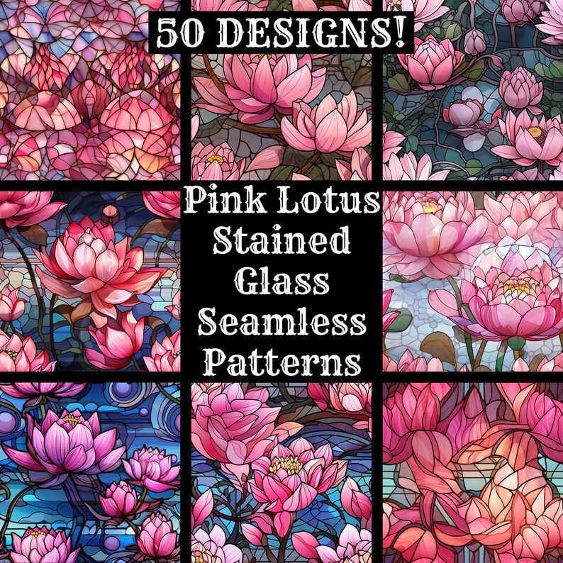 Pink Lotus Stained Glass Seamless Digital Paper Printable - Etsy