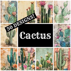 Cactus Journal Paper, Cactus Printable Paper, Vintage Journal Supplies ...