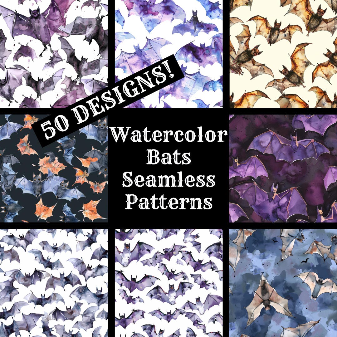Watercolor Bats Seamless Pattern: Halloween Digital Paper (digital ...