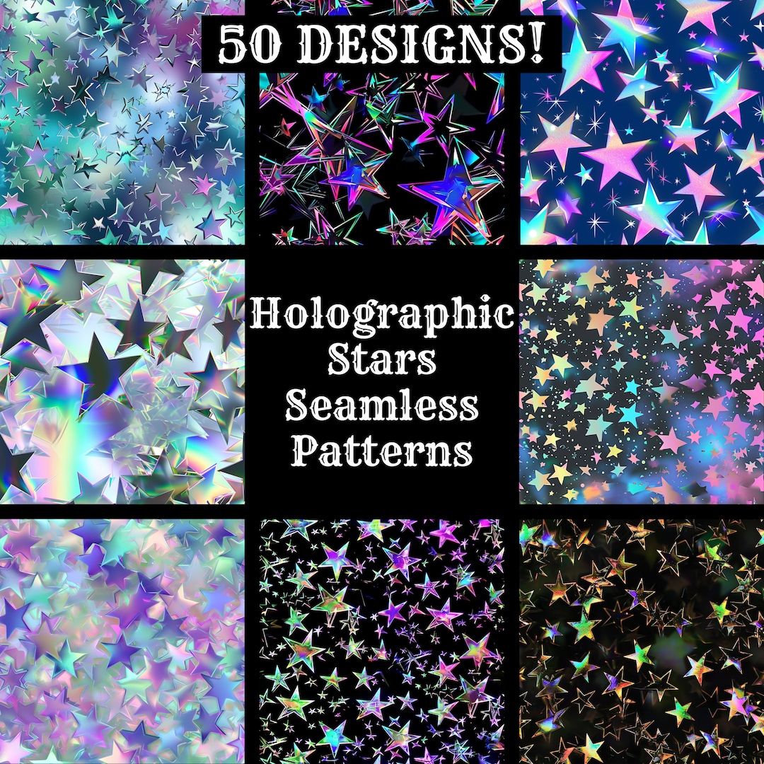 Holographic Stars Seamless Pattern: Digital Scrapbook Paper (digital ...