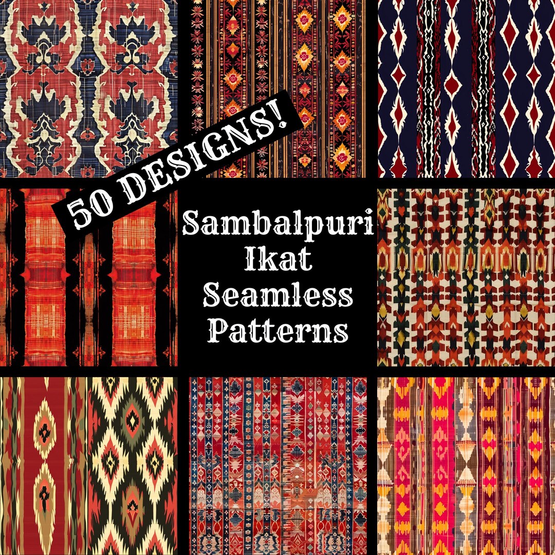 Sambalpuri Ikat Seamless Patterns: 50 PNG Digital Papers (digital ...