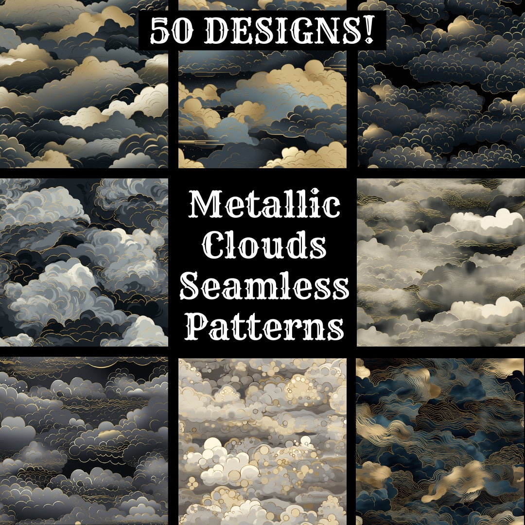 Metallic Clouds Seamless Digital Paper, Printable Scrapbook Paper ...