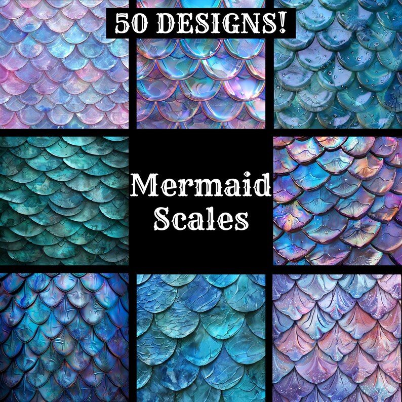 Mermaid Scales Digital Paper: High-resolution Scrapbook Designs (PNG ...