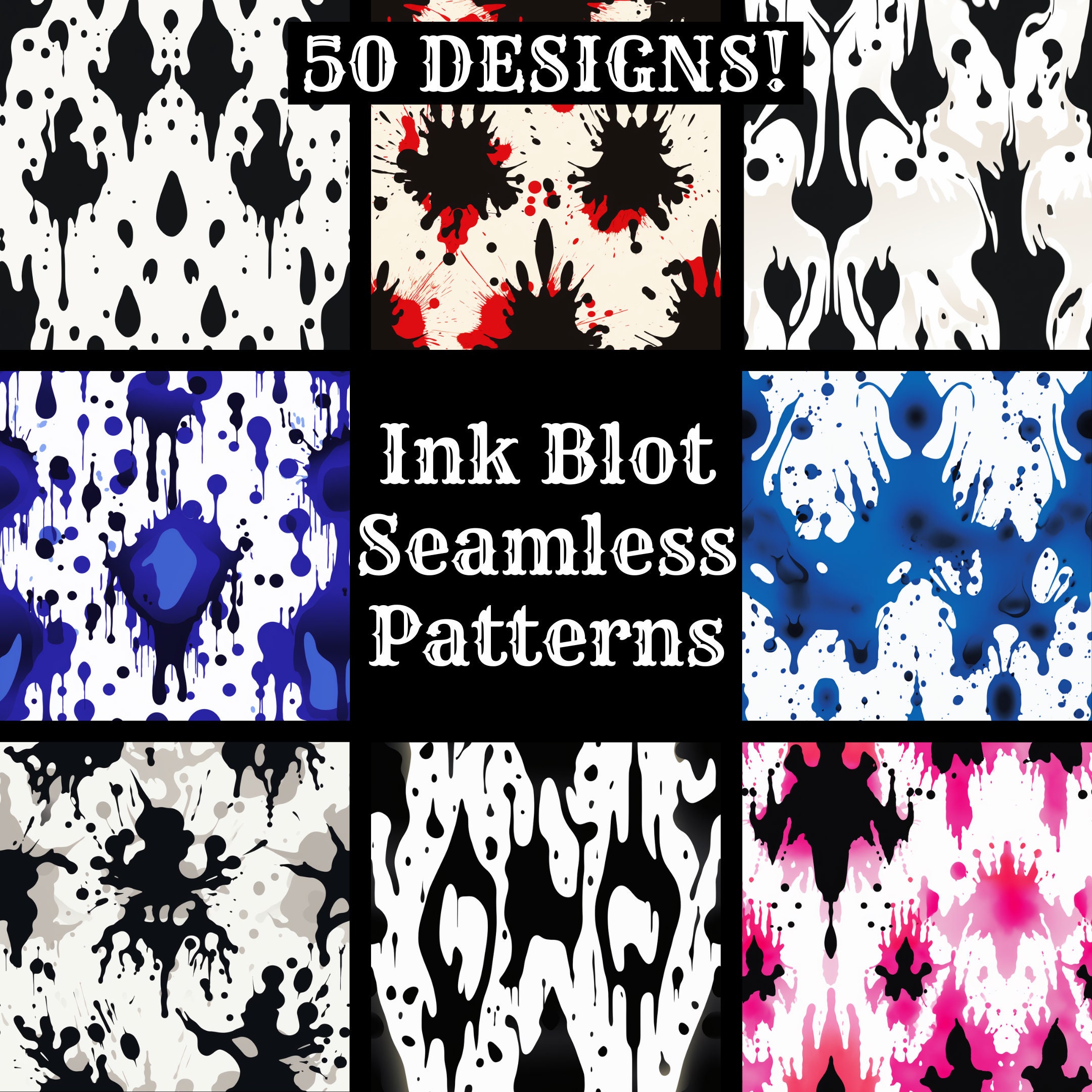 Ink Blot Seamless Digital Paper, Printable Scrapbook Paper Seamless ...