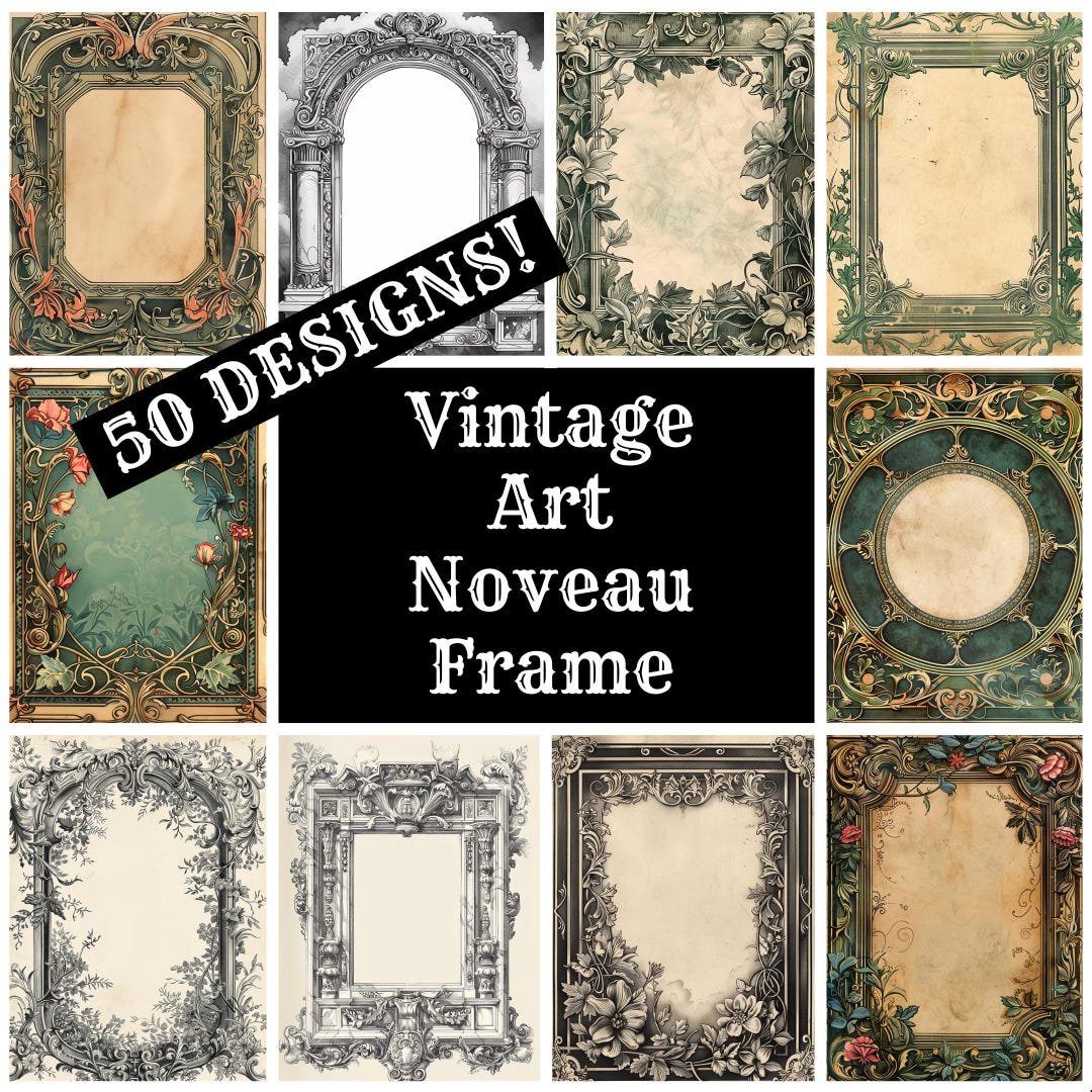 Vintage Art Noveau Frame Journal Paper, Printable Paper, Vintage ...