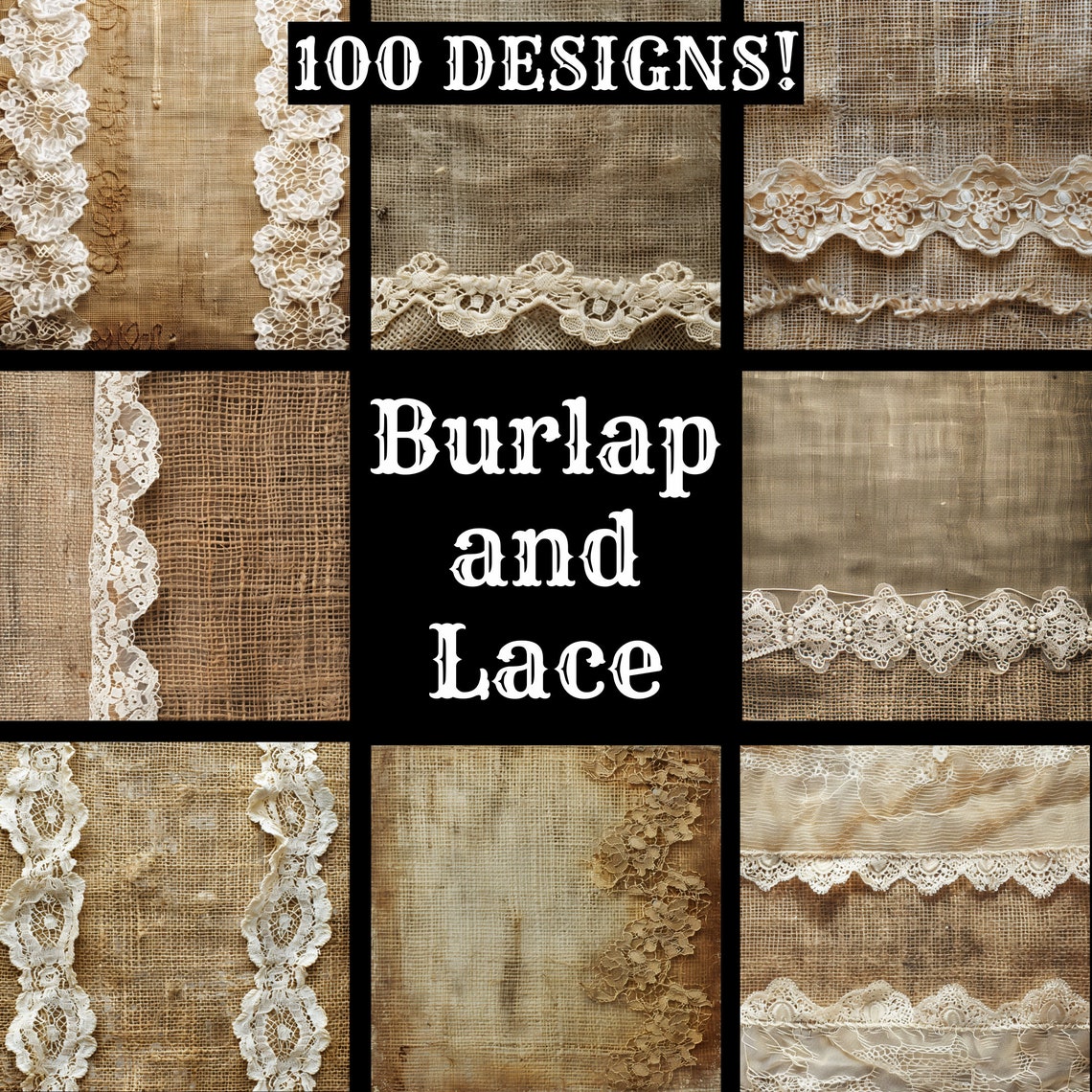 Burlap and Lace Digital Paper: Vintage Scrapbook & Journal (PNG, 12x12 ...