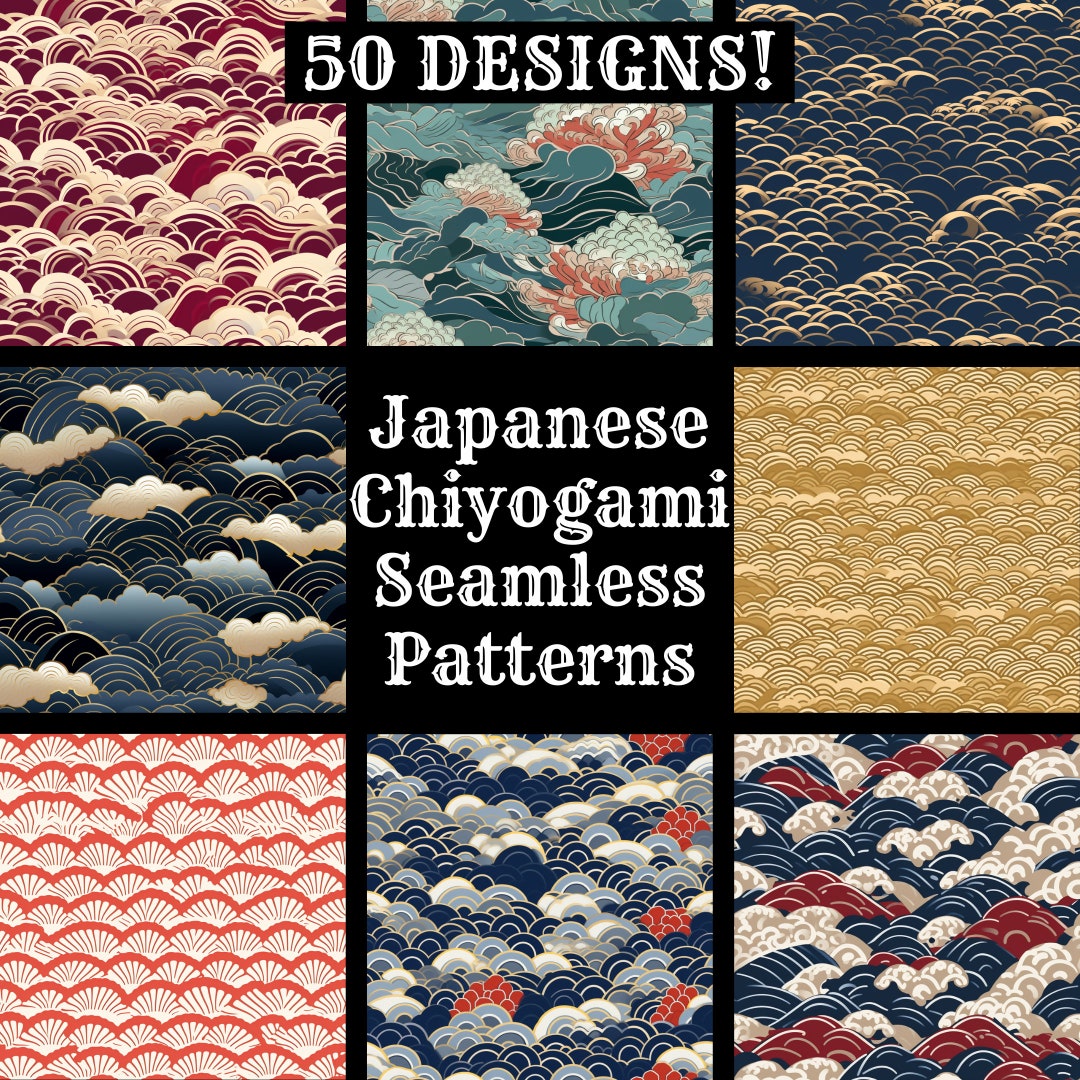 Japanese Chiyogami Seamless Patterns: 50 PNG Digital Papers (digital ...