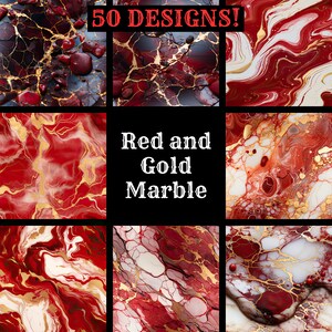 Seamless Red and Gold Marble Digital Paper, Printable Scrapbook Paper ...