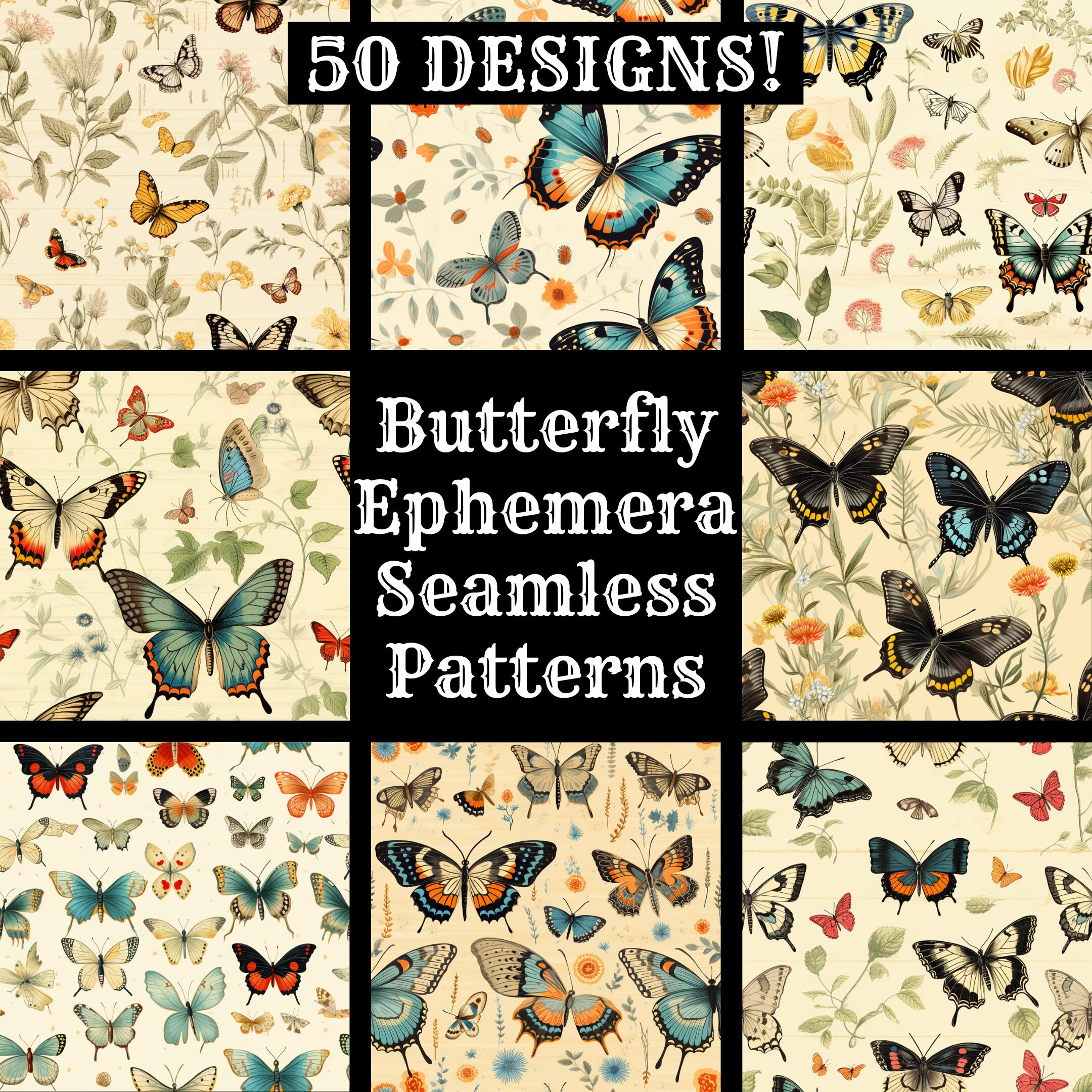 Butterfly Ephemera Seamless Digital Paper Printable Scrapbook - Etsy