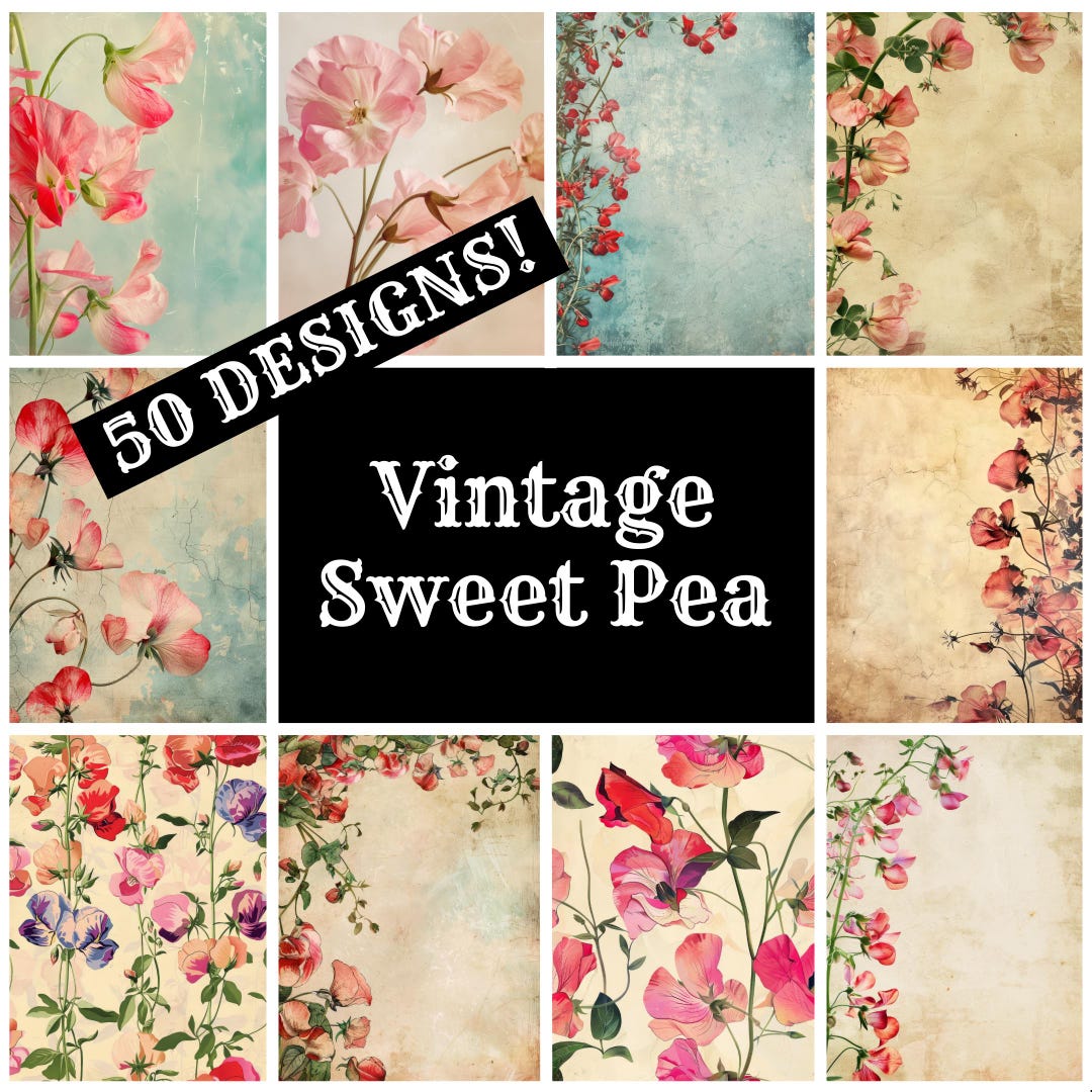 Vintage Sweet Pea Journal Paper, Vintage Sweet Pea Printable Paper, Vintage Sweet Pea Journal ...