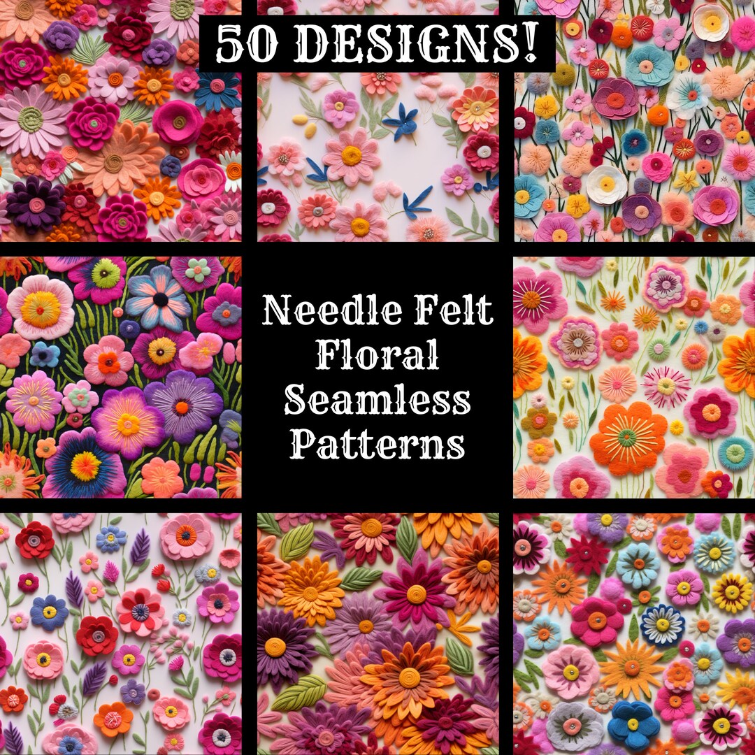 Needle Felt Floral Digital Scrapbook Paper, Seamless Printable Textures ...
