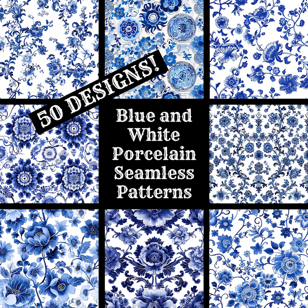 Blue and White Porcelain Seamless Digital Paper, Blue and White ...