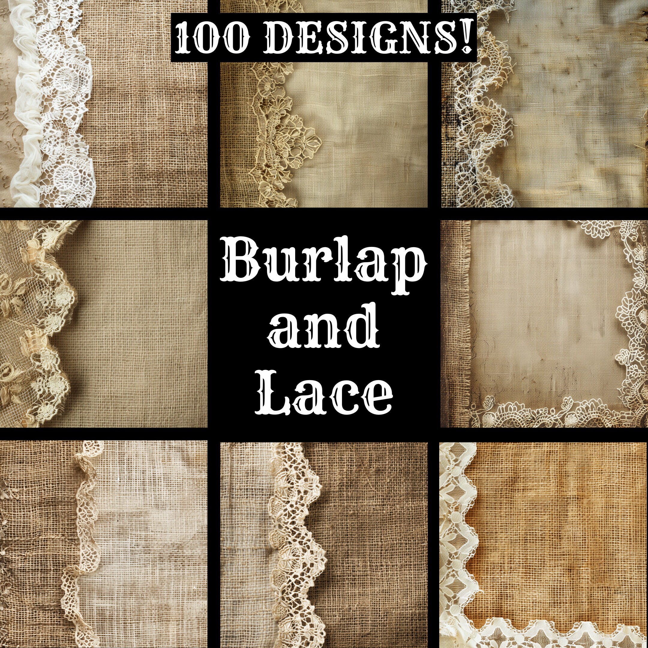 Burlap and Lace Digital Paper: Vintage Scrapbook & Journal (PNG, 12x12 ...
