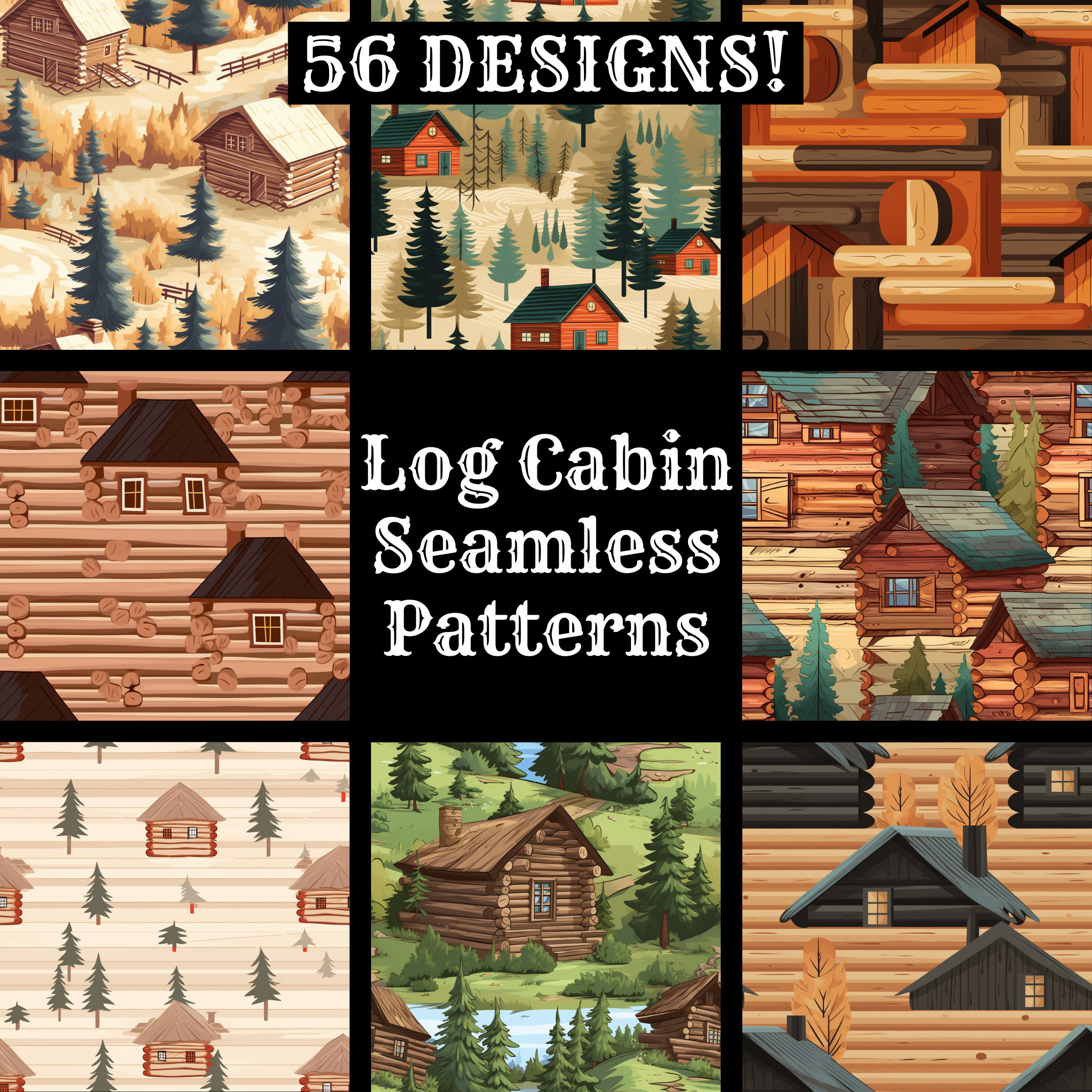 Log Cabin Seamless Digital Paper, Printable Scrapbook Paper Seamless ...