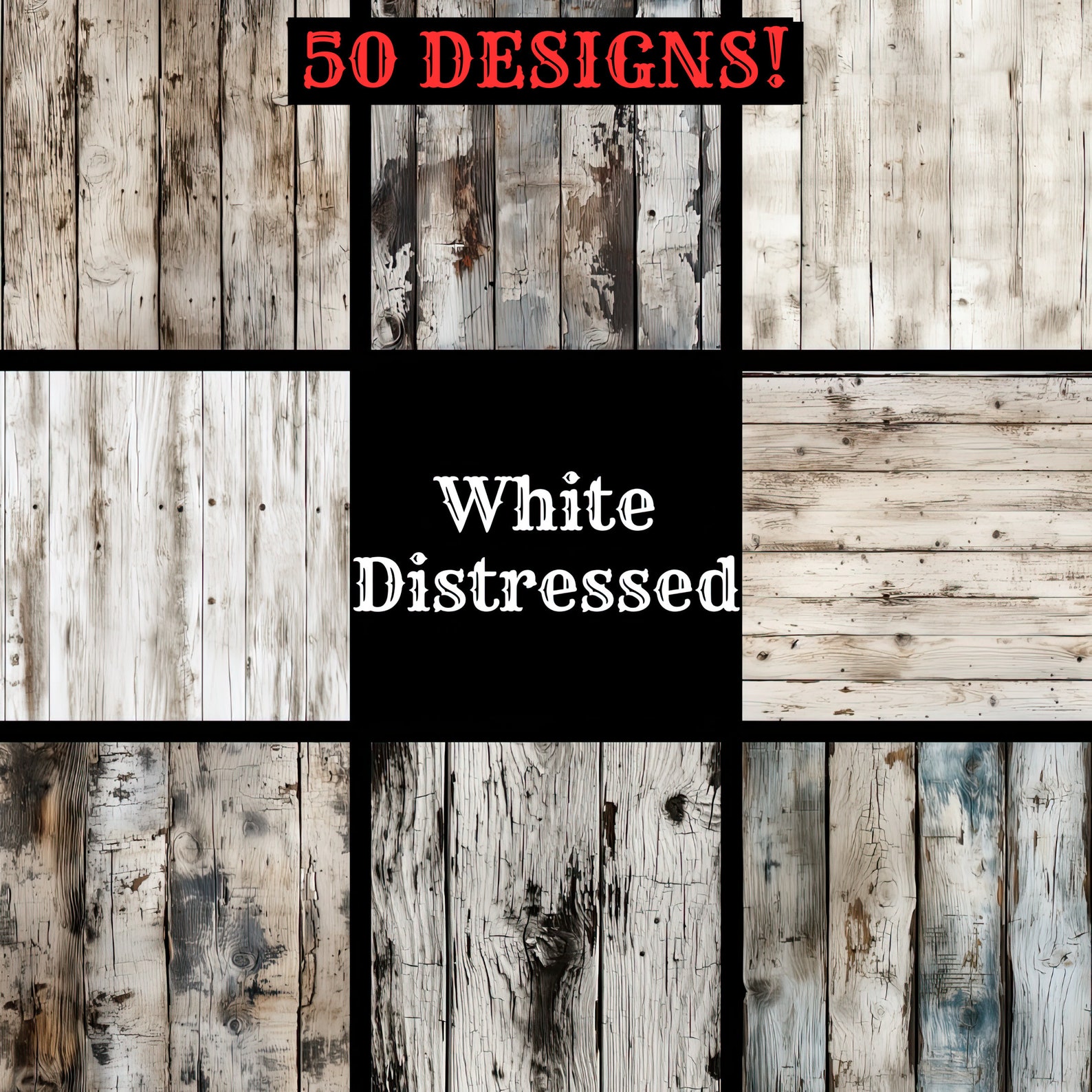 White Distressed Wood Textures: Seamless Digital Paper (PNG, 1024x1024 ...