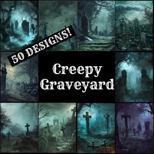 Creepy Graveyard Journal Paper: Vintage Scrapbook Inserts (PNG Digital ...