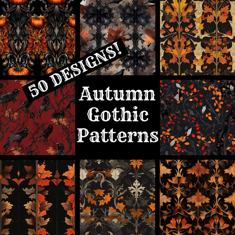 Autumn Gothic Seamless Patterns: Printable Digital Paper (PNG) - Etsy