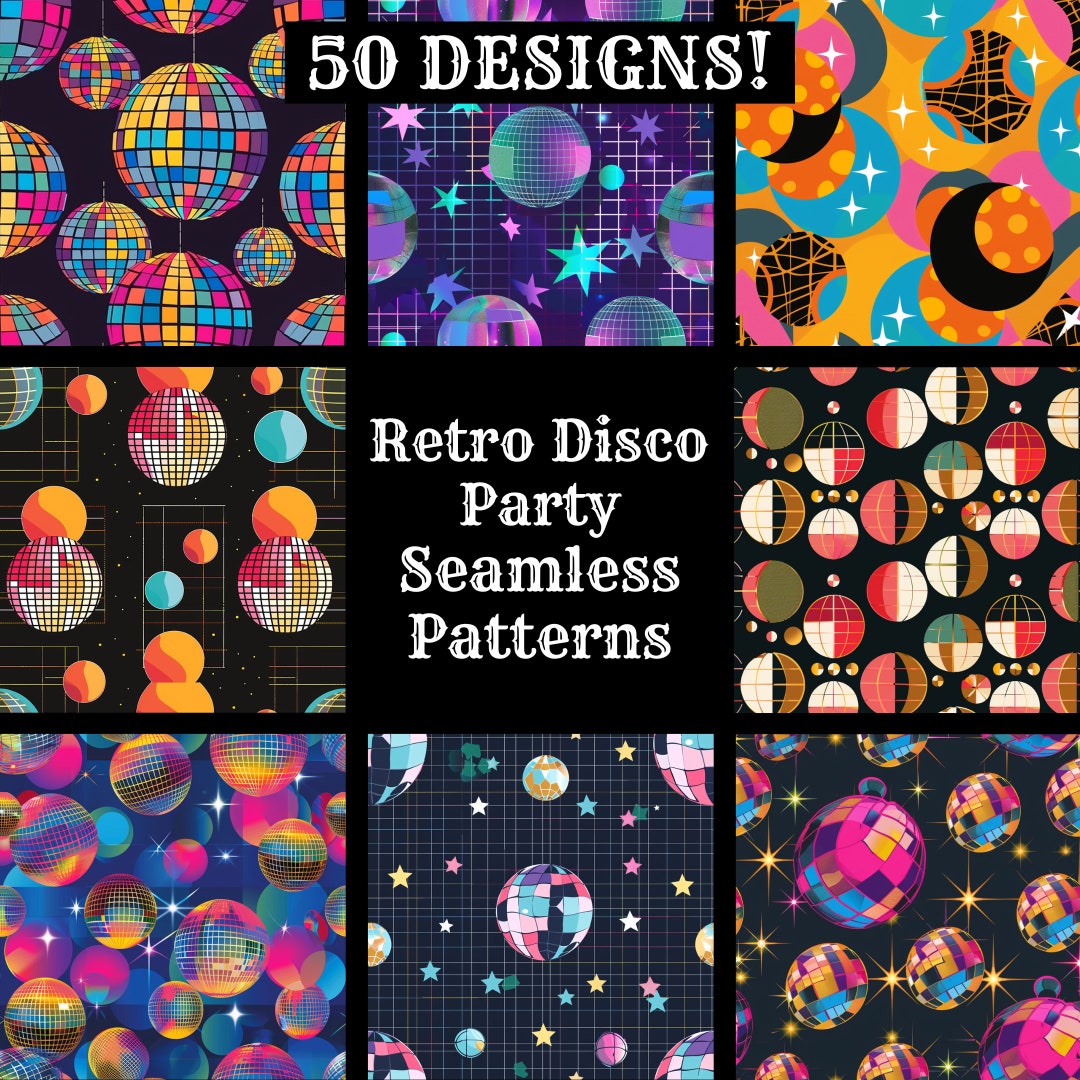 Retro Disco Party Seamless Digital Paper, Retro Disco Party Printable ...