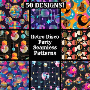 Retro Disco Party Seamless Digital Paper, Retro Disco Party Printable ...