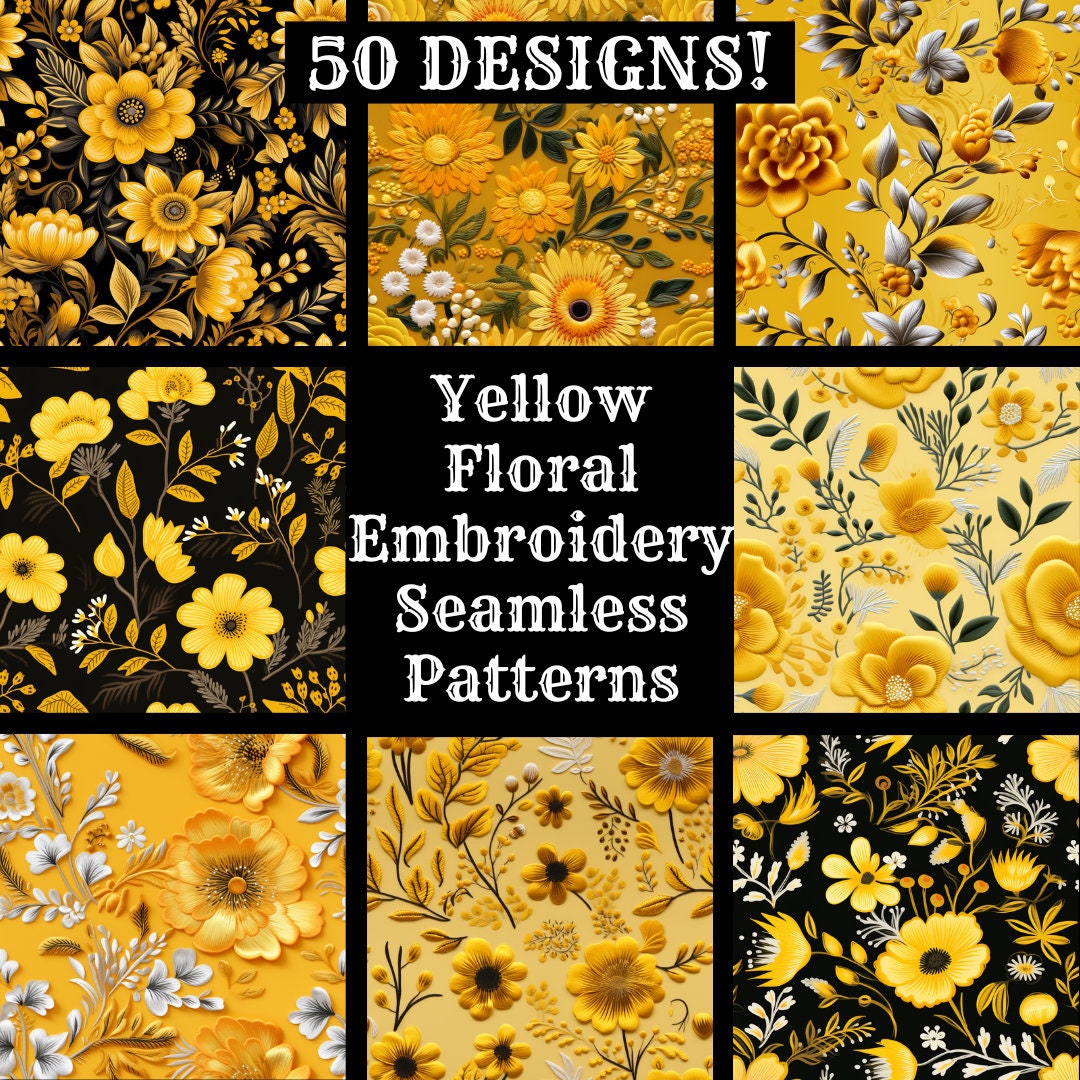 Yellow Floral Embroidery Seamless Patterns: Scrapbook Paper (digital ...