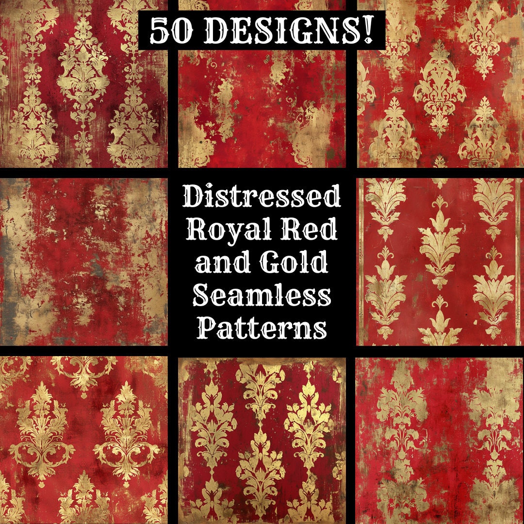 Red and Gold Distressed Digital Paper: Royal Seamless Textures (PNG) - Etsy