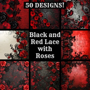 Black and Red Lace Roses Digital Paper: Scrapbook Journal (PNG) - Etsy
