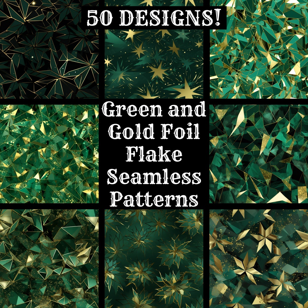 Green and Gold Foil Flake Seamless Patterns: 50 PNG Digital Papers ...