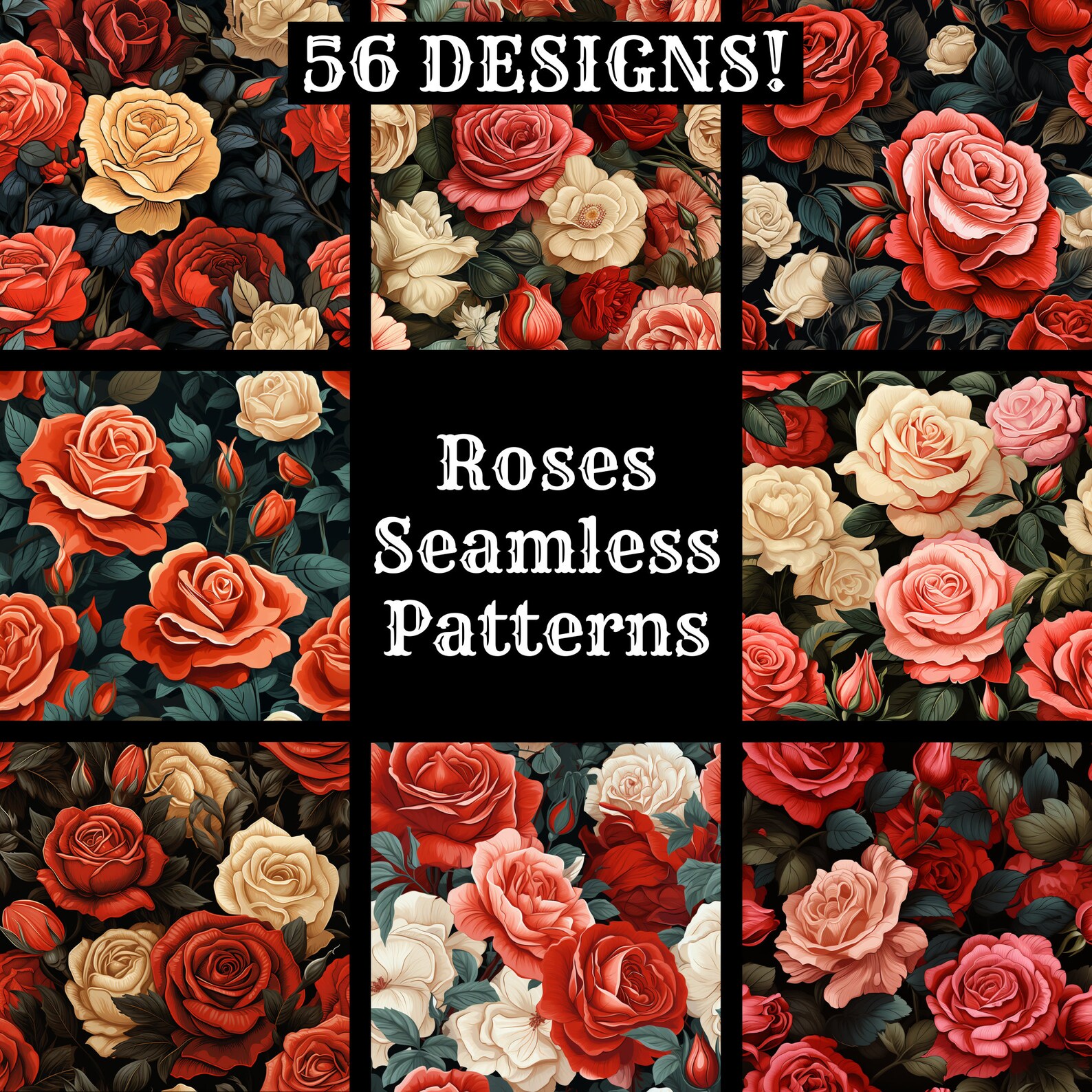 Rose Seamless Pattern: Printable Floral Scrapbook Paper (digital ...