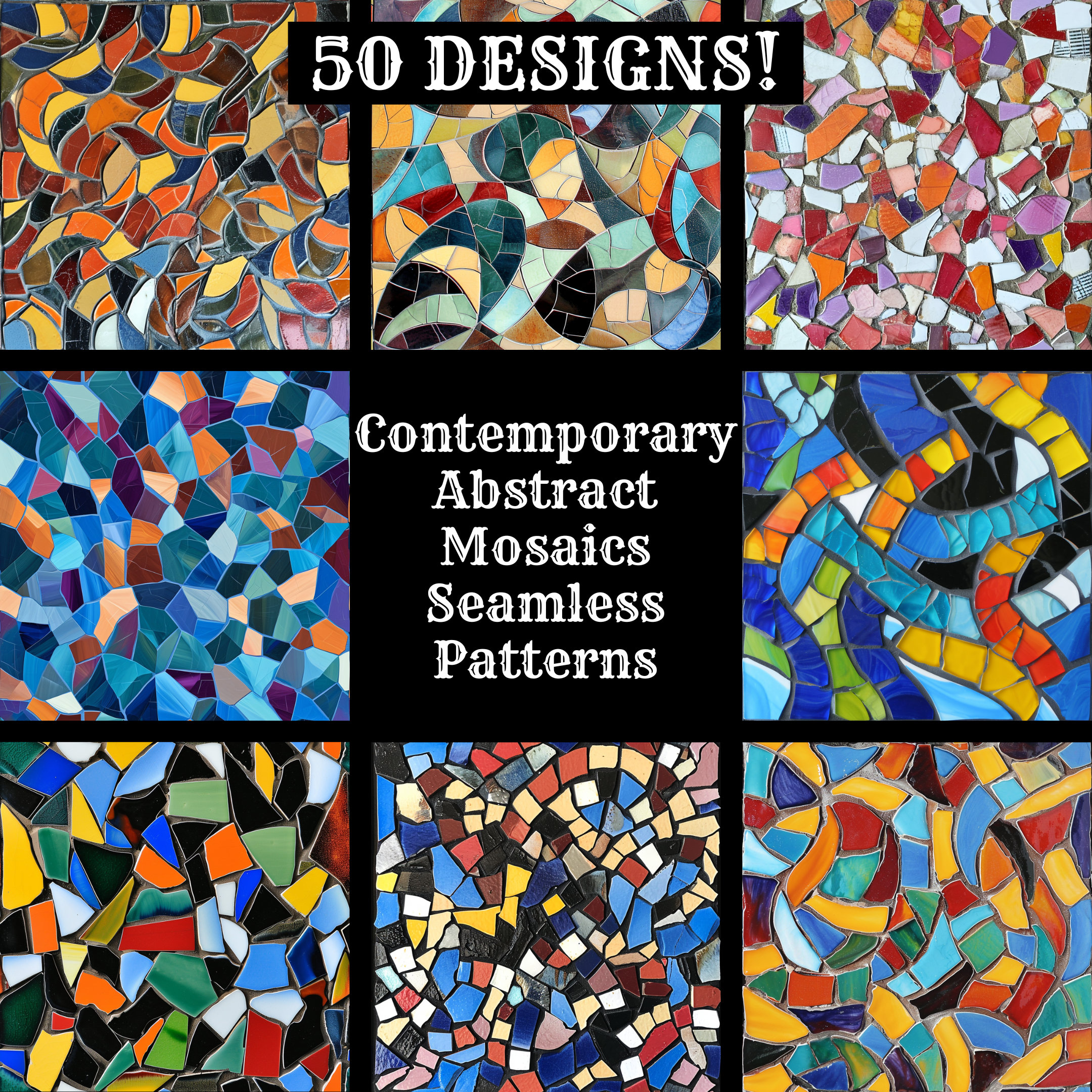 Contemporary Abstract Mosaics Seamless Digital Paper, Printable ...