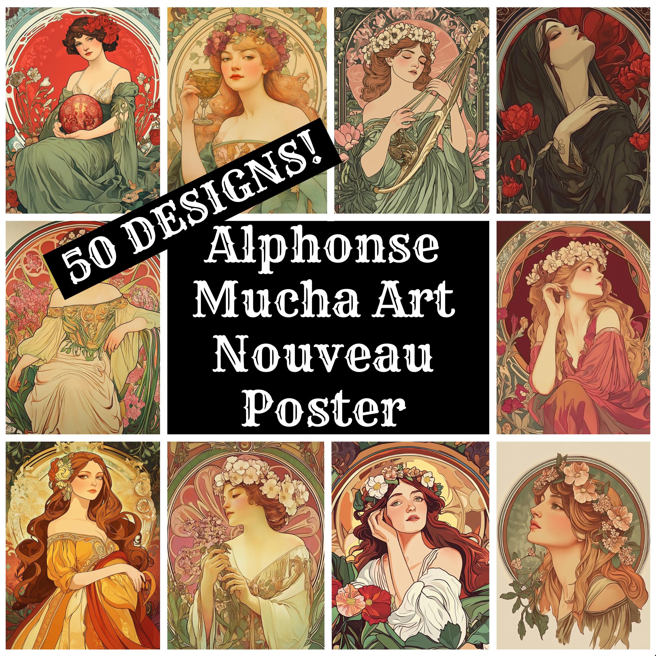 Alphonse Mucha Art Nouveau Digital Paper: Vintage Journal Ephemera (50 ...