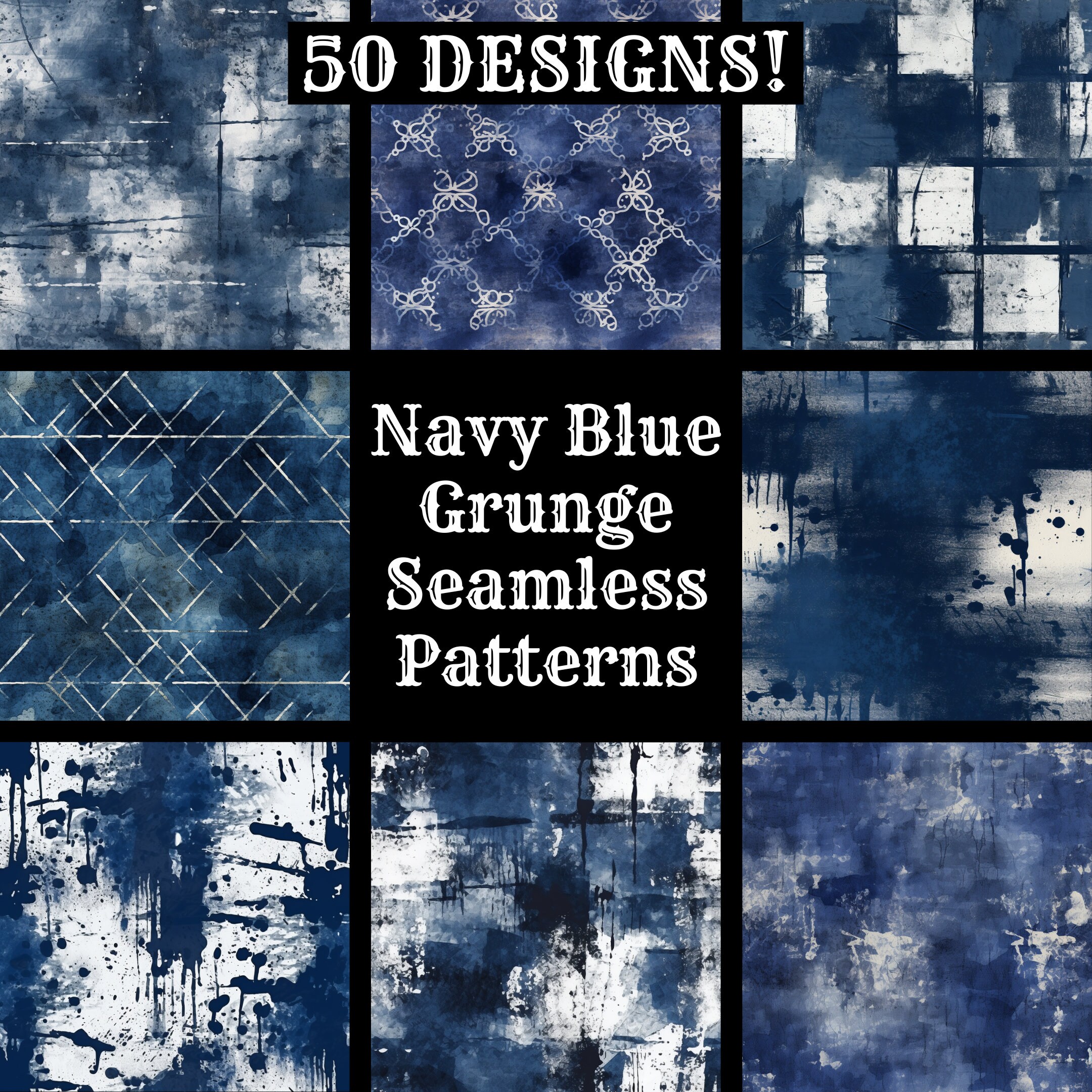 Navy Blue Grunge Seamless Digital Paper, Printable Scrapbook Paper ...