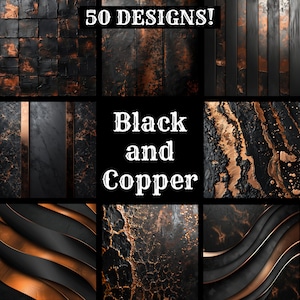 Black and Copper Digital Paper: Vintage Journaling Set (PNG, 12x12 ...